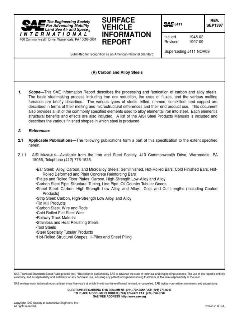SAE J411-1997 Carbon and Alloy Steels | PDF | Casting (Metalworking ...