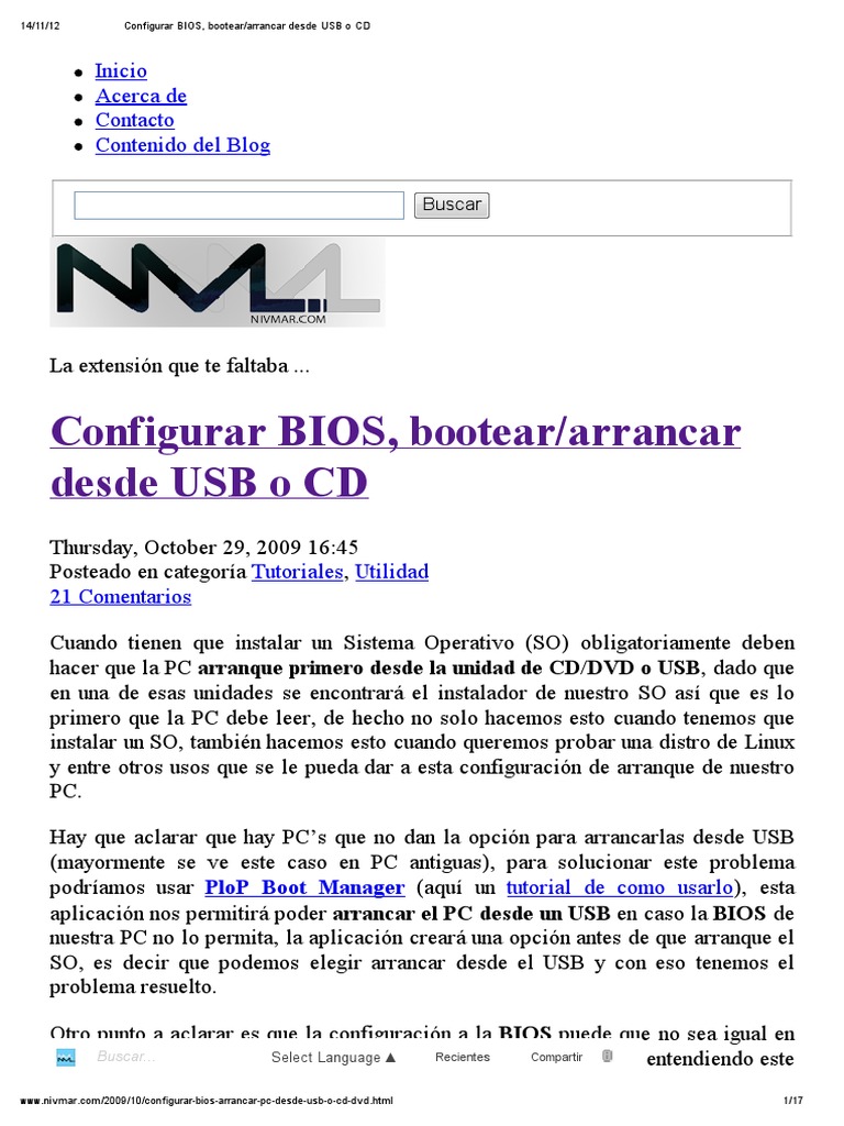 Configurar BIOS, Bootear - Arrancar Desde USB o CD | PDF | Memoria USB ...
