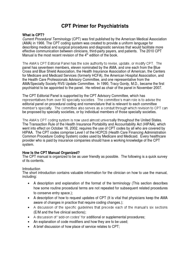 CPT Coding Guide for Psychiatrists | PDF | Psychiatry | Medicare ...