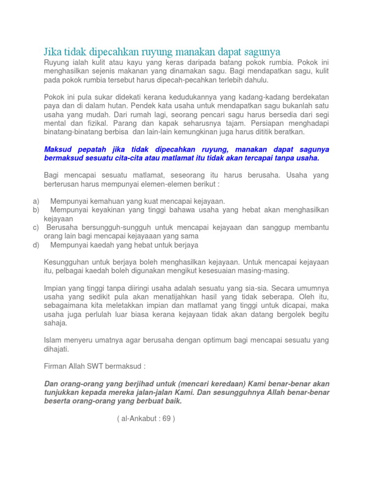 Jika Tidak Dipecahkan Ruyung Manakan Dapat Sagunya | PDF | Pengembangan ...