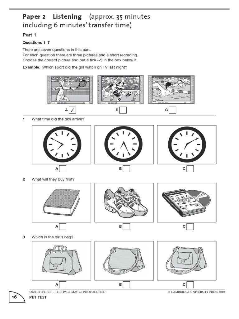 PET Test (Listening Paper)