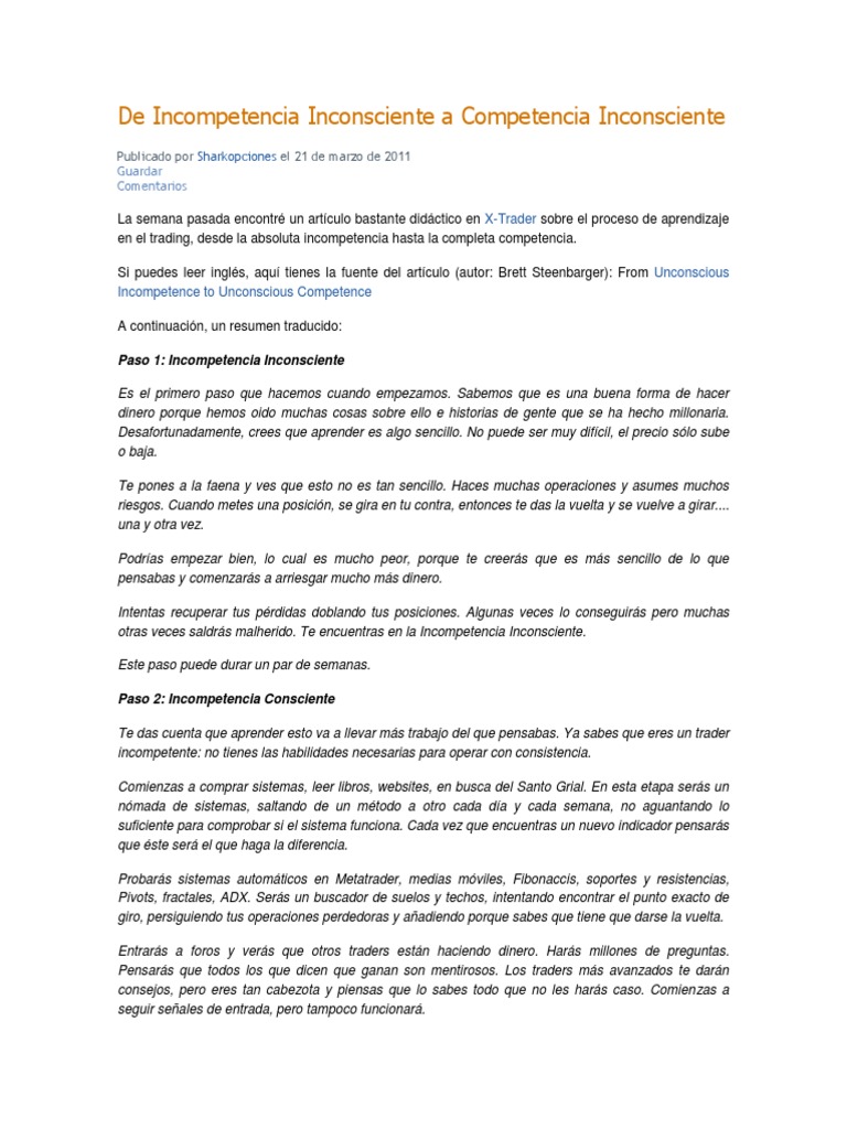 De Incompetencia Inconsciente a Competencia Inconsciente