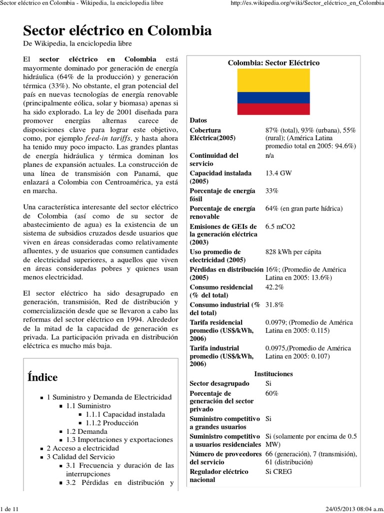 Sector Eléctrico en Colombia - Wikipedia, La Enciclopedia Libre | PDF ...