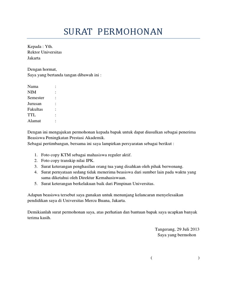 Surat Permohonan Beasiswa