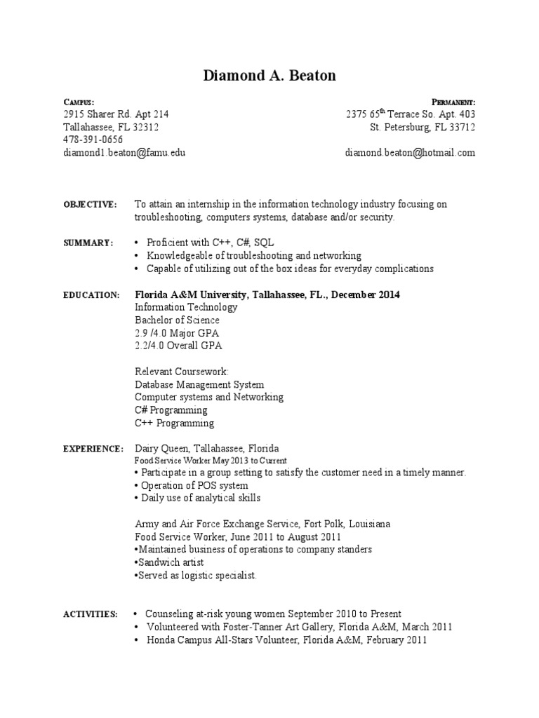 Diamond Resume | PDF | Travel