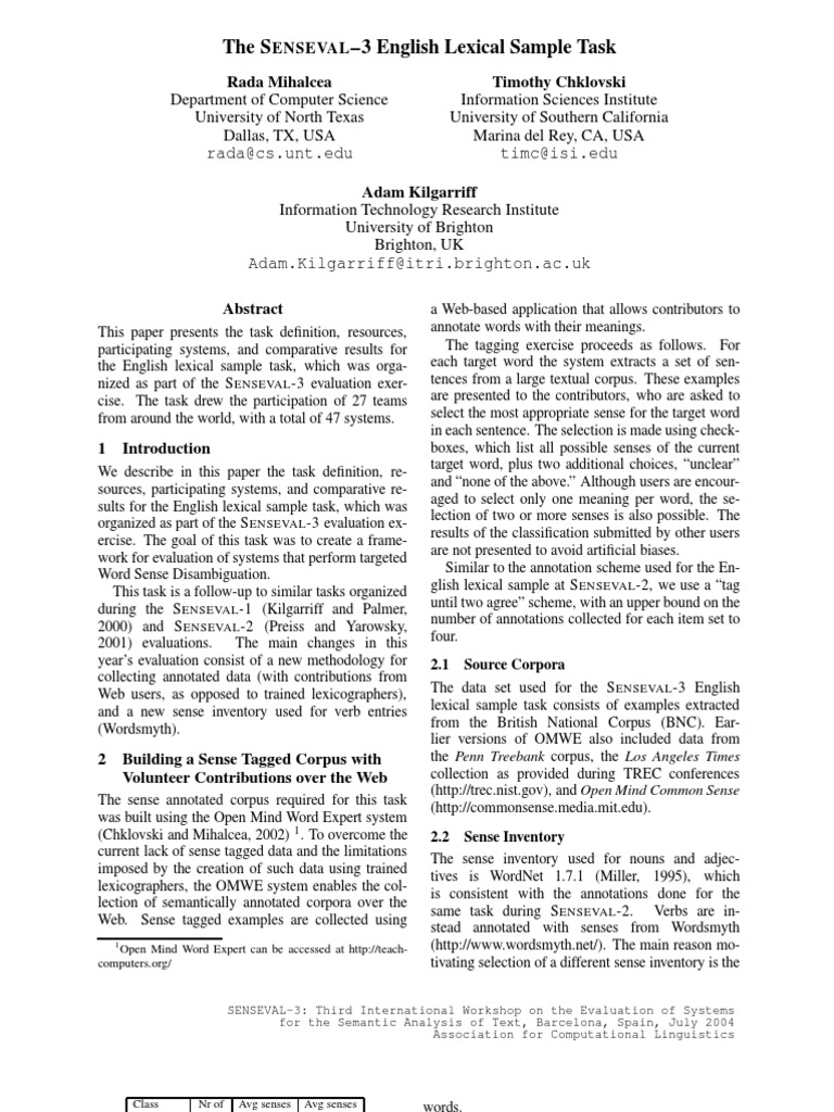 The S - 3 English Lexical Sample Task | PDF | Semiotics | Artificial Intelligence