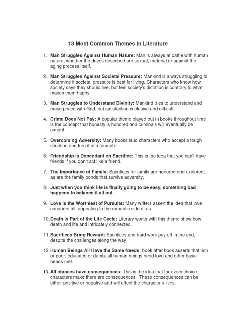 13 Most Common Themes in Literature | PDF | Contentment | Human