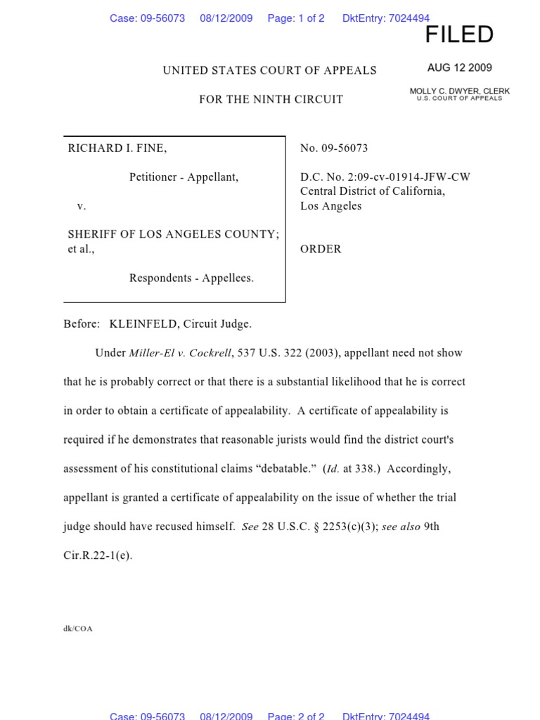 9th Circuit Appeal - DKT 12 - Order Granting Certiificate of ...