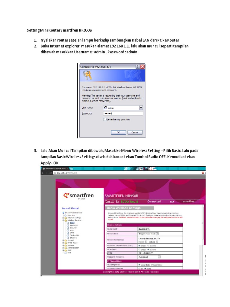 Setting Mini Router Smartfren HR950B | PDF
