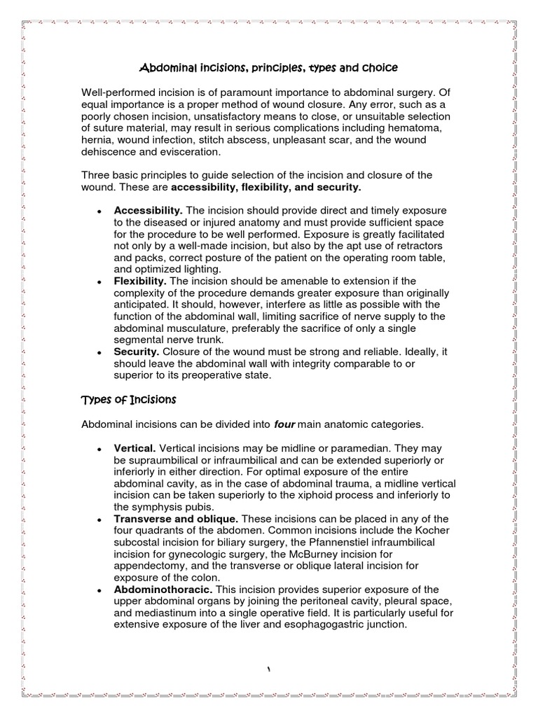 Principles, Types, and Choice of Abdominal Incisions in Surgery | PDF ...