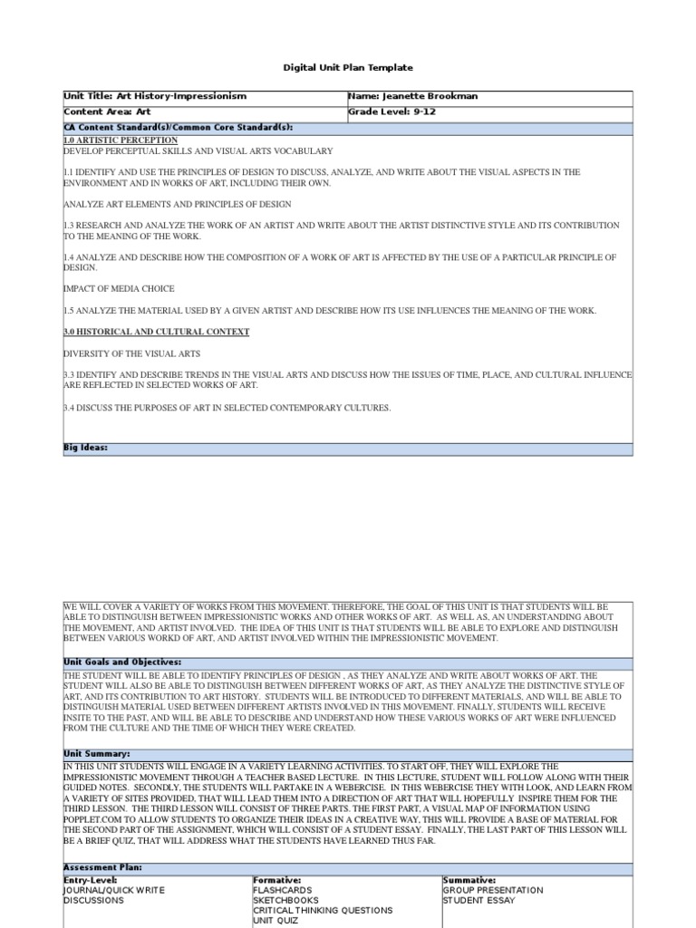 Digital Unit Plan Template-1 | PDF | Design | Perception