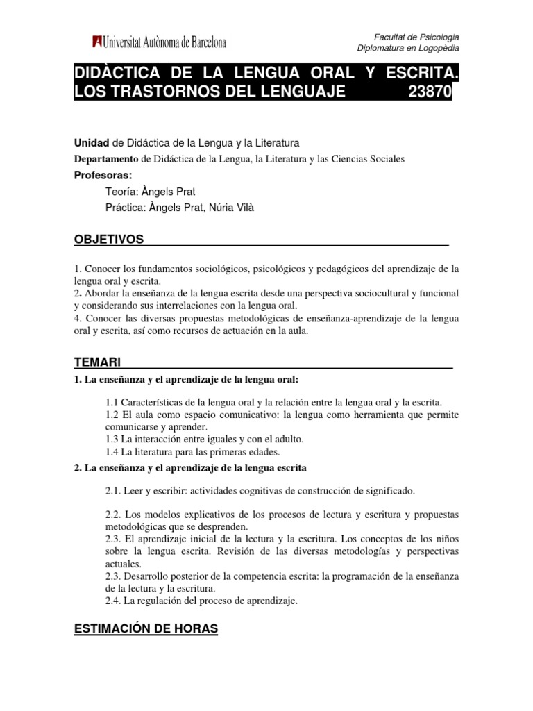 Didactica de La Lengua Oral y Escrita | Descargar gratis PDF | Prueba (evaluación) | Aprendizaje