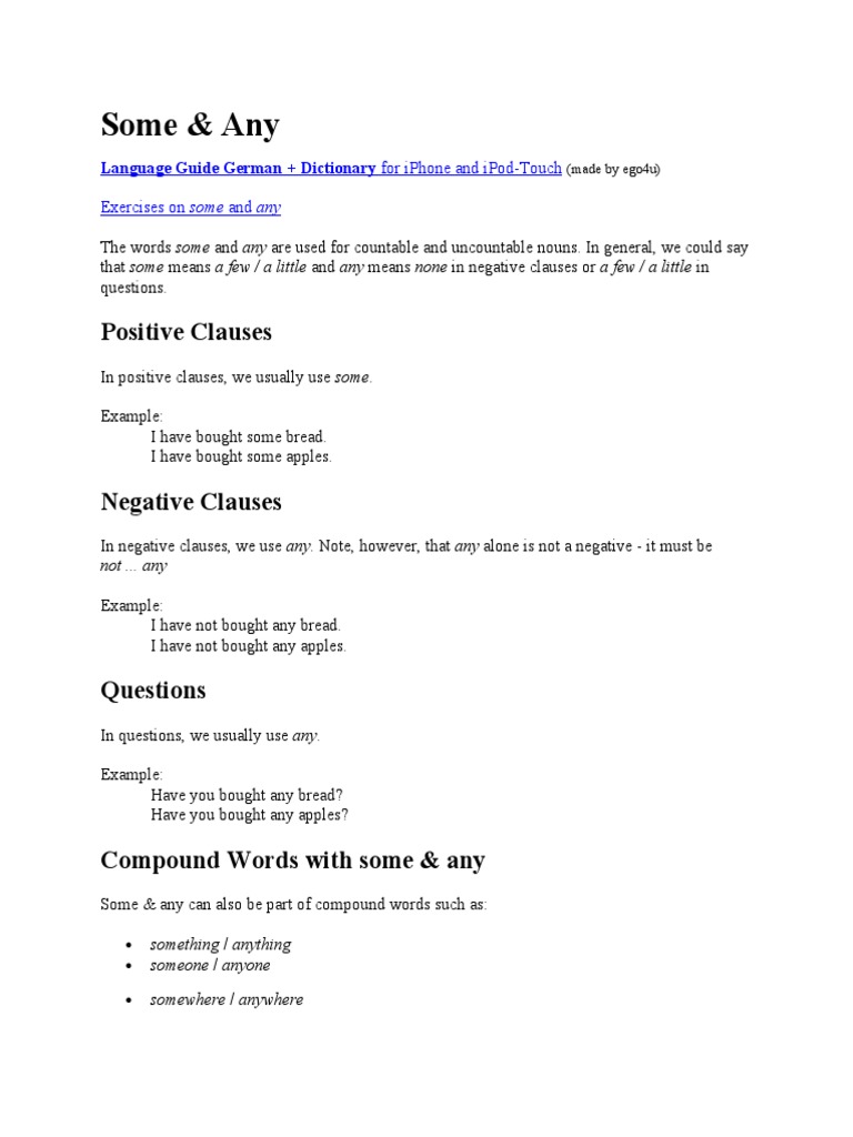 Some, Any, Much, Many | Download Free PDF | Noun | Plural