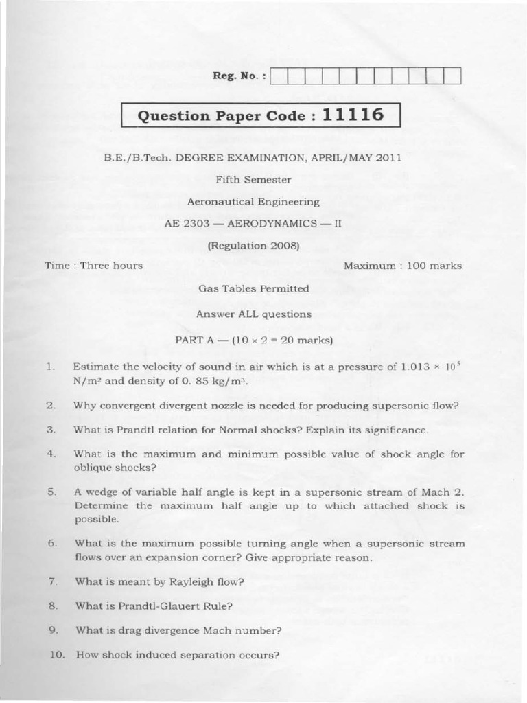 AD II (Univ QP, April 2011) | PDF | Mach Number | Gases