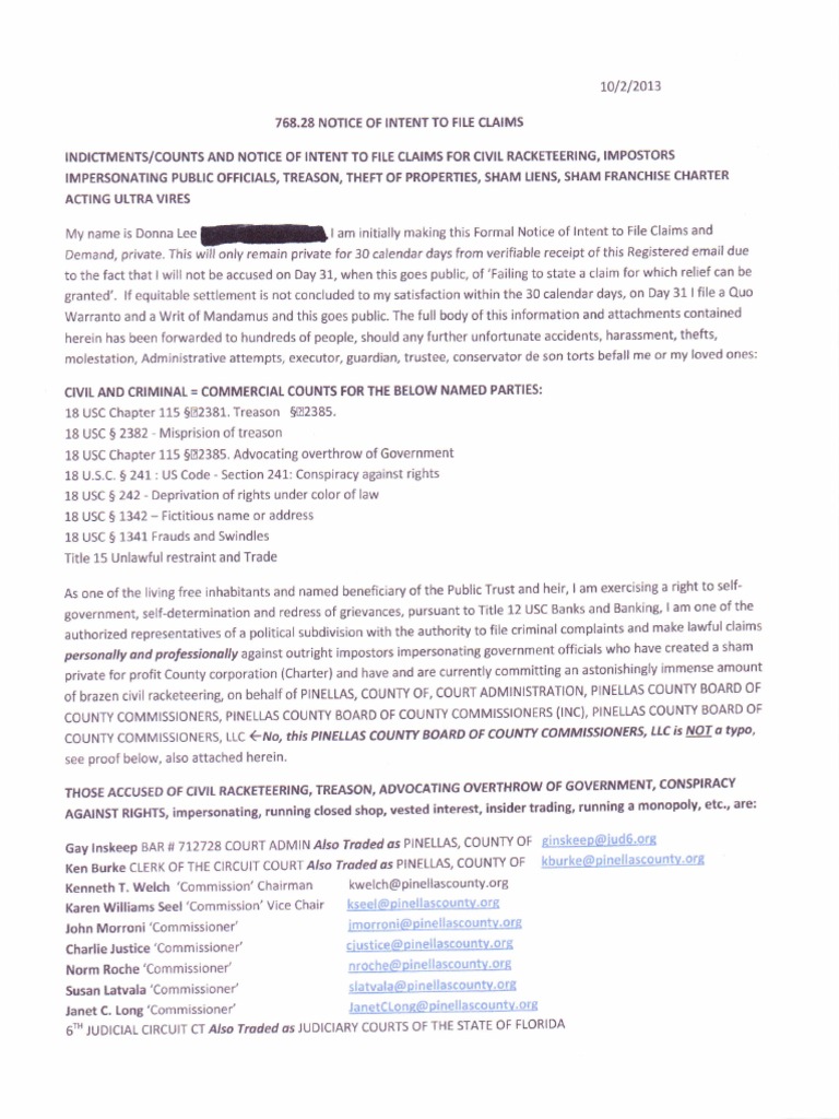 2013 10 4 Redacted 768.28 Notice of Intent To File Claims | PDF | Lien ...