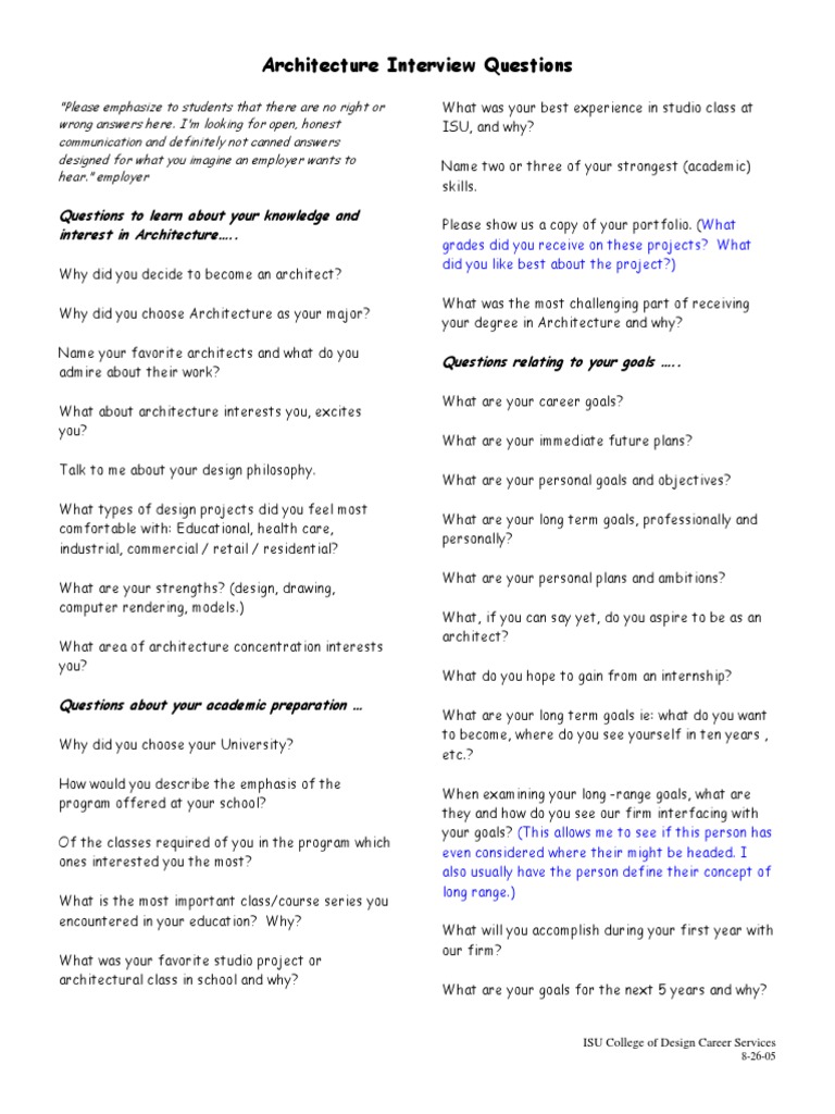 Arch Interview Questions | PDF | Architect | Internship