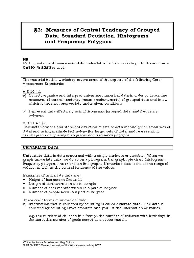 S3 - Measures of Central Tendency of Grouped Data | PDF | Histogram ...