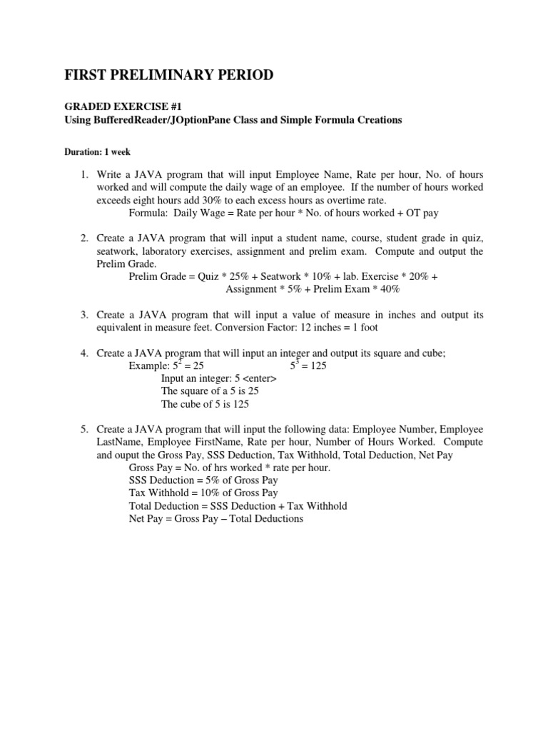 Prelim Laboratory Exercises - Java | PDF | Freshman | Tax Deduction