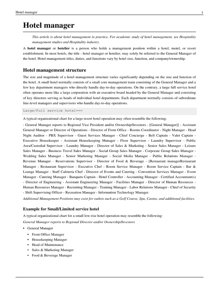 Hotel Manager | PDF | Hotel | Hospitality Industry