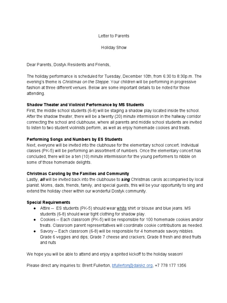 Letter To Parents Christmas On The Steppe | PDF | Christmas