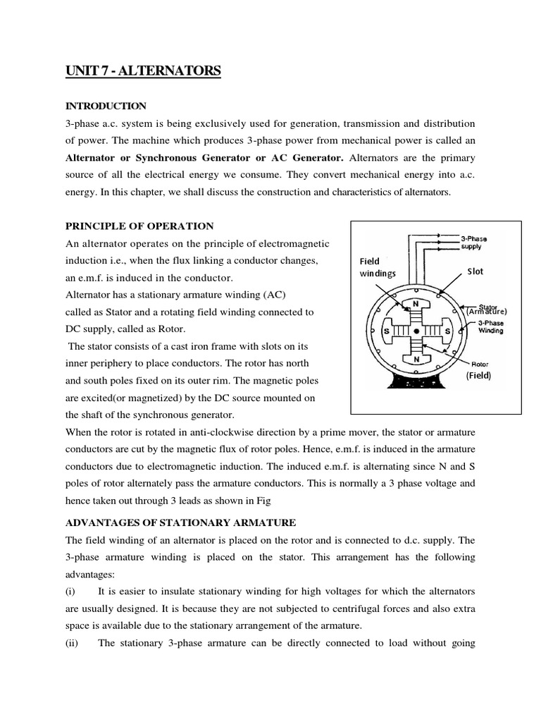 Unit 7 Alternators Pdf Components Power Physics