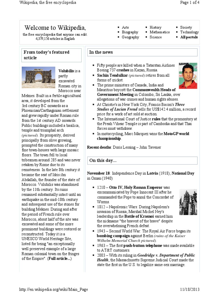 Welcome To Wikipedia,: From Today's Featured Article in The News | PDF ...