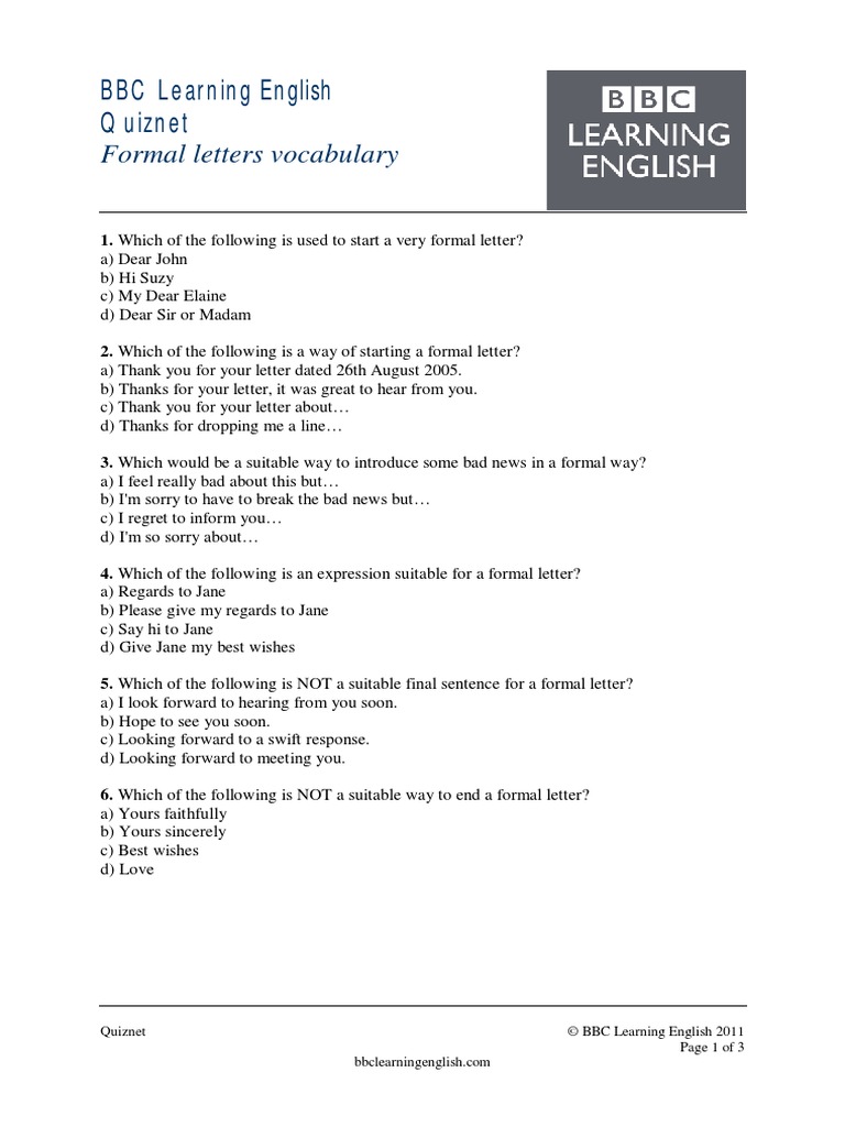 BBC Formal Letters | PDF