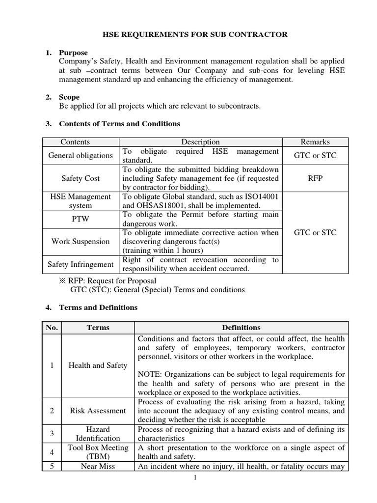 HSE Requirements For Subcontractors-13!8!2013 - English | PDF | General ...