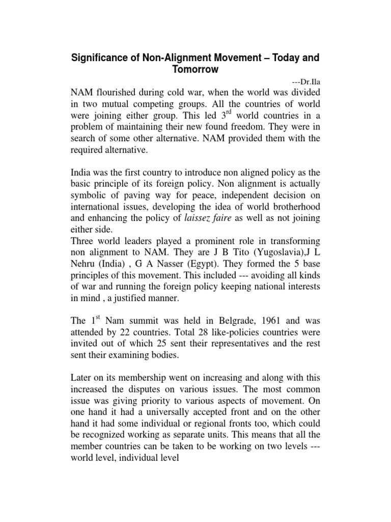 Relevance of Non-Alignment Today | PDF | Non Aligned Movement | Foreign ...