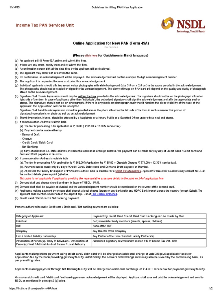 Guidelines For Filling PAN New Application | PDF | Payments | Cheque