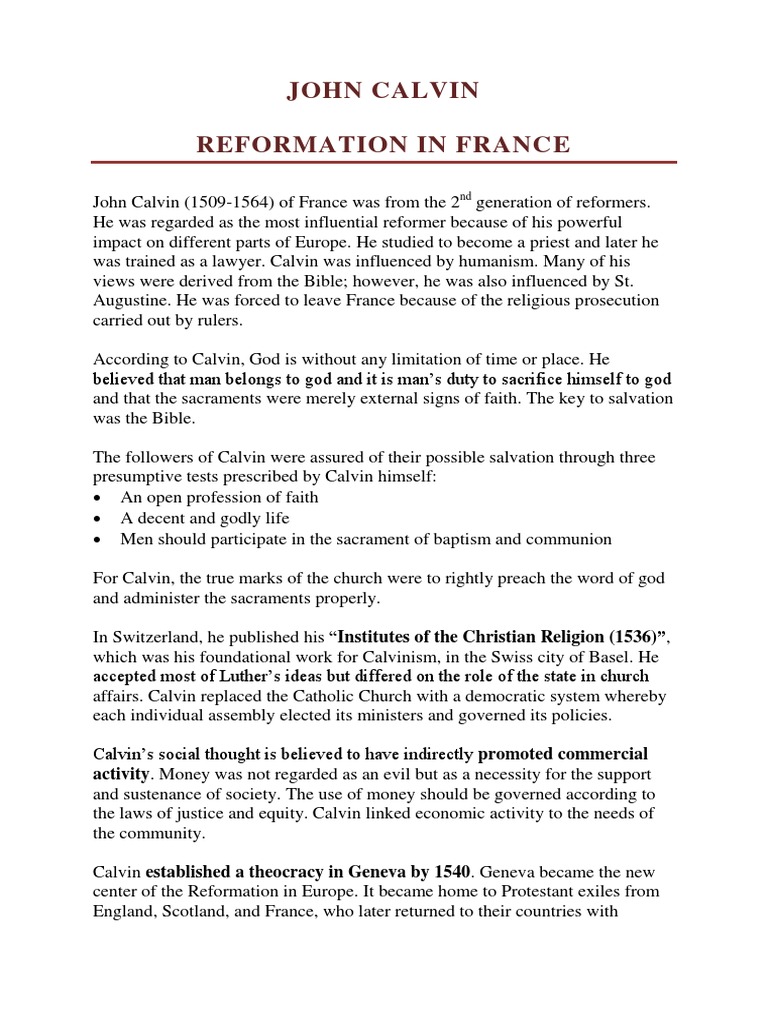 John Calvin - Reformation in France | PDF | Calvinism | John Calvin