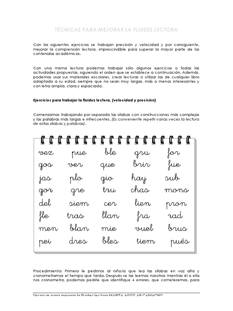 TÉCNICAS PARA MEJORAR LA FLUIDEZ LECTORA | Lectura (proceso ...