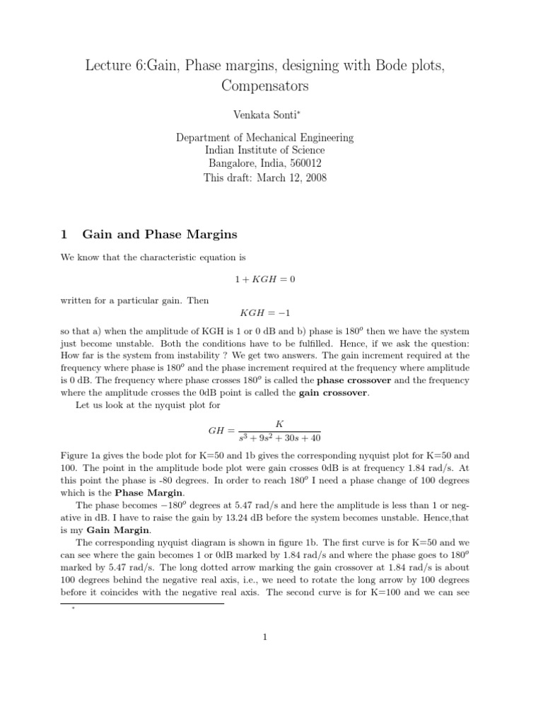 Lec 6: Gain, Phase Margin, Designing With Bode Plots, Compensators ...