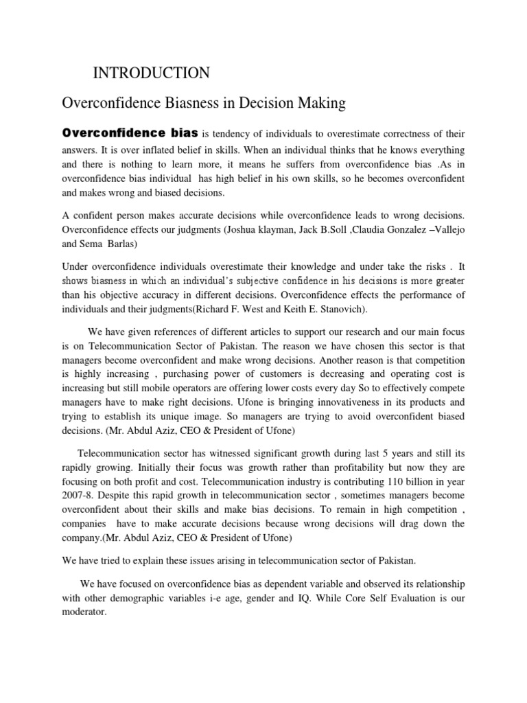 Overconfidence Biasness in Decision Making | Download Free PDF ...