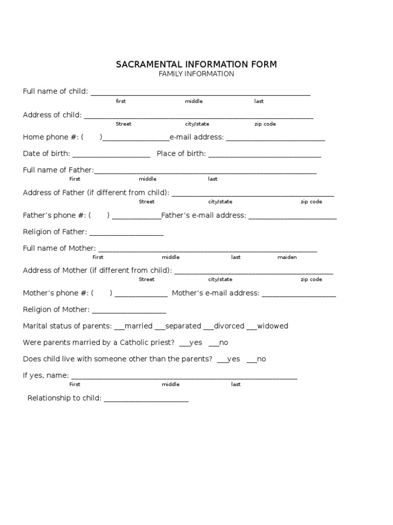 Sacramental Information Form Guide | PDF | Godparent | Christian ...