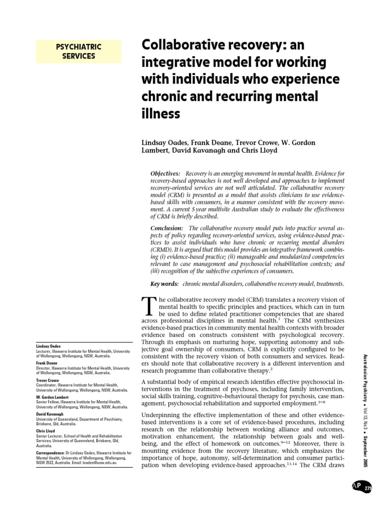 Collaborative Recovery An Integrative Model | PDF | Recovery Approach | Evidence Based Practice