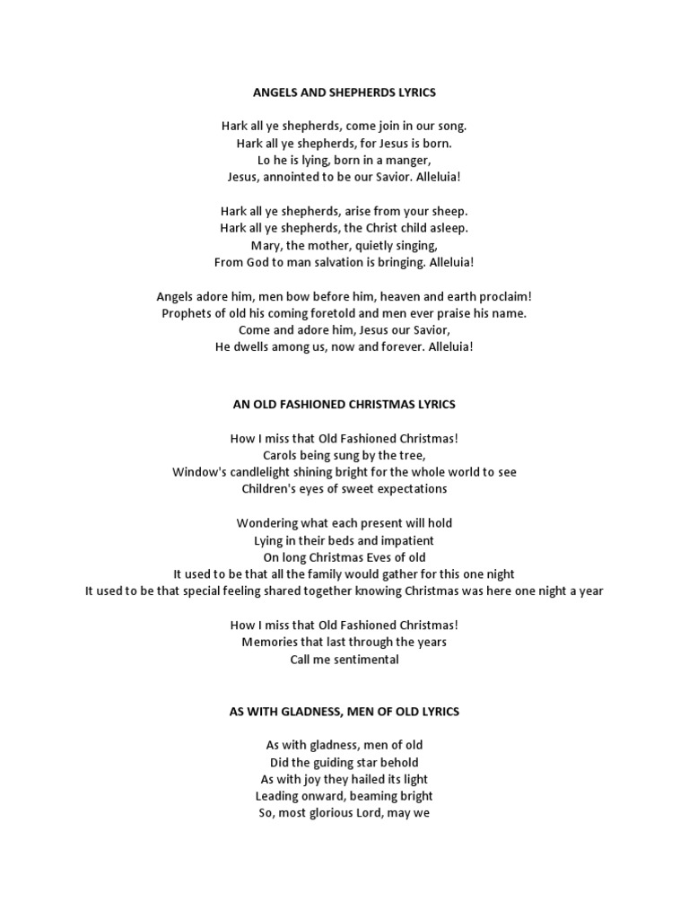 Angels and Shepherds Lyrics Xmas, Merri, Jir, Song Lyics For Christmas ...