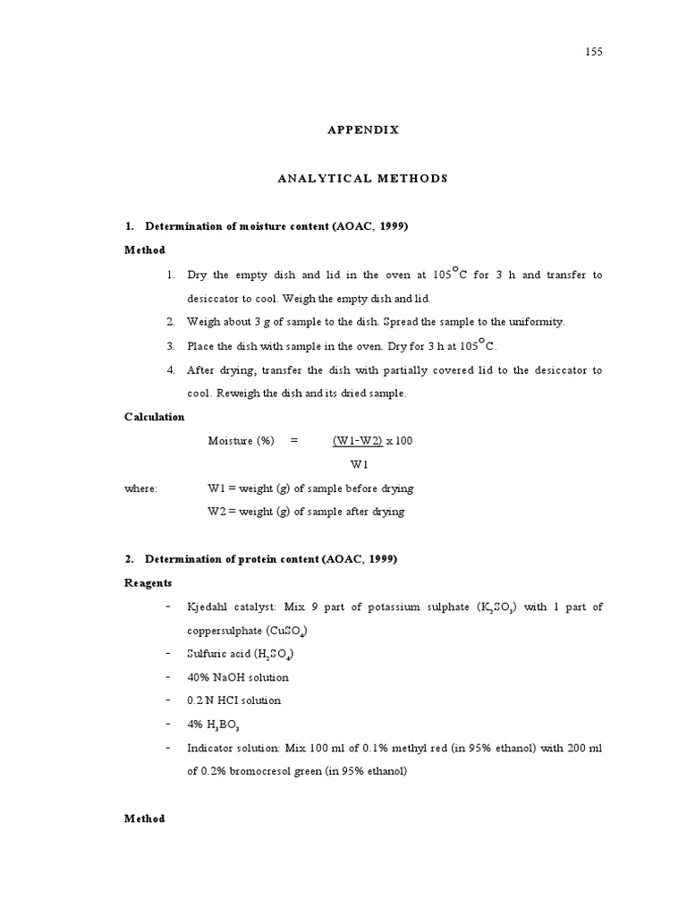 Determination of Moisture Content (AOAC, 1999) | PDF | Distillation | Hydrochloric Acid