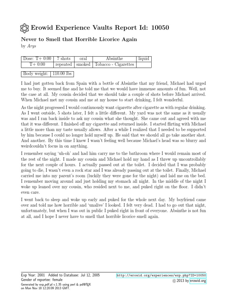 Erowid Experience Vaults Report Id: 10050: Never To Smell That Horrible ...