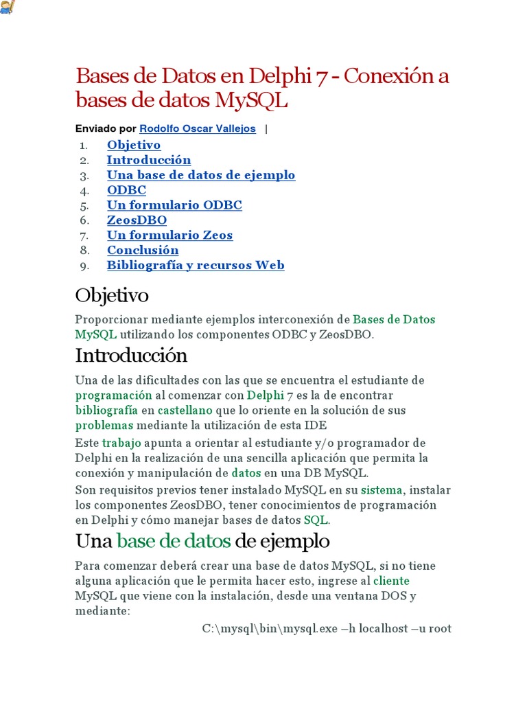 Bases de Datos en Delphi 7 - Conexión A Bases de MySQL | PDF | Mi sql | Tabla (base de datos)