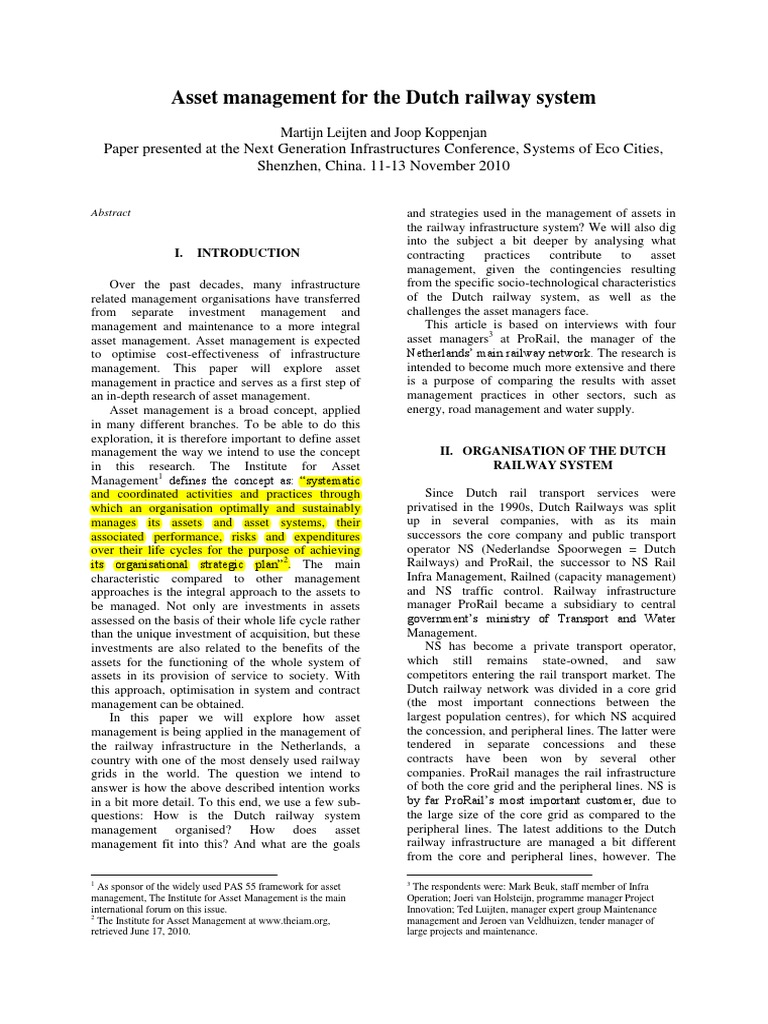 Asset Management For The Dutch Railway System | PDF | Rail Transport ...