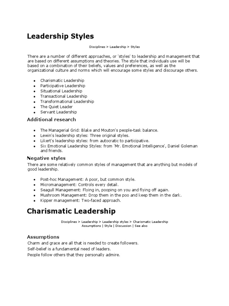 Leadership Styles... Charismatic | PDF | Servant Leadership | Leadership
