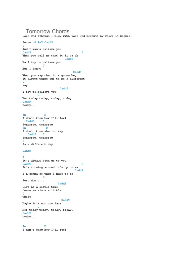 Tomorrow Chords for Guitar | PDF