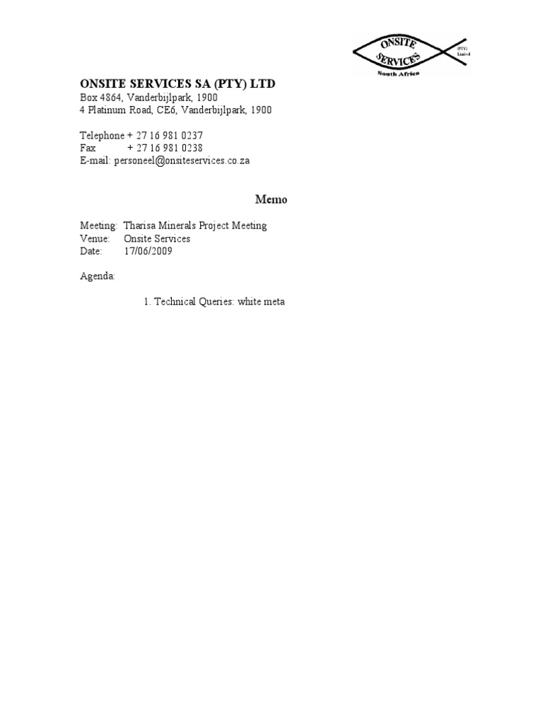 Tharisa Minerals Project Meeting Memo | PDF
