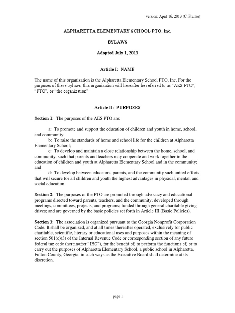 AES PTO Bylaws | PDF | Conflict Of Interest | Board Of Directors