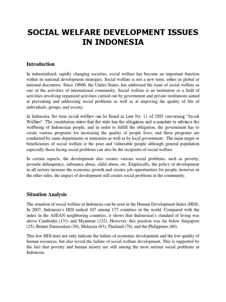 Social Welfare Development Issues in Indonesia | PDF | Quality Of Life ...