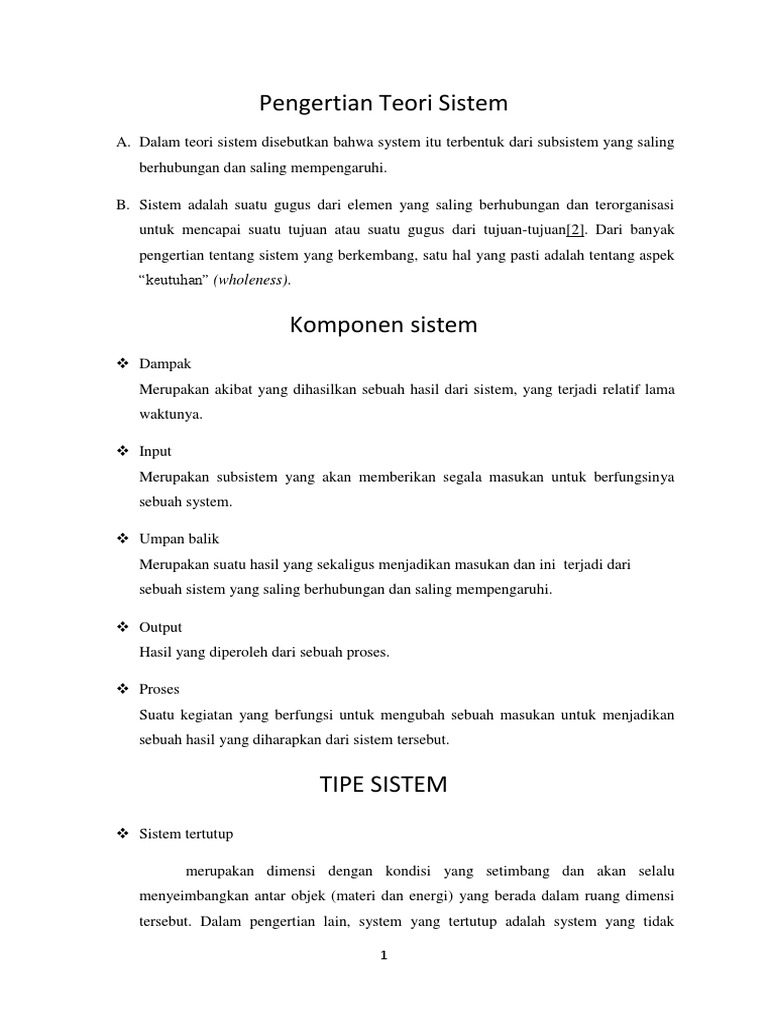 Pengertian Teori Sistem | PDF