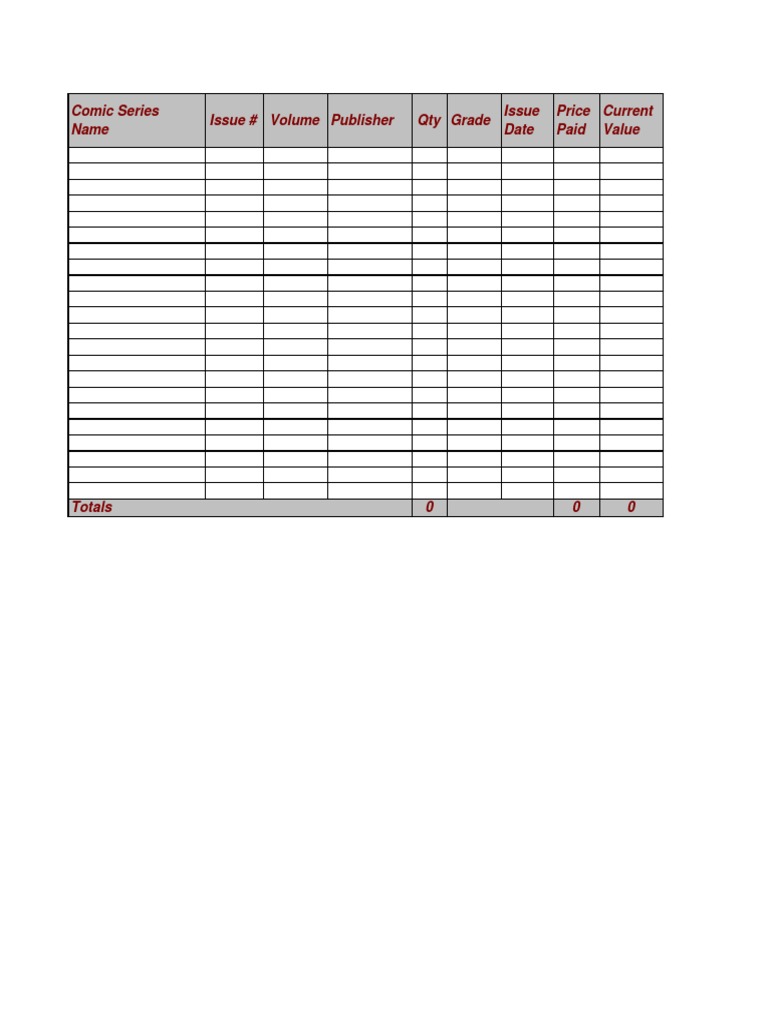 Comic Inventory Template 1.0 | PDF | Comic Book | Comics