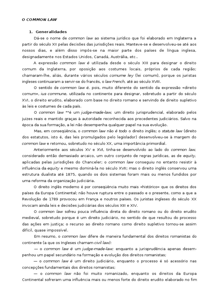 Evolução do Common Law na Inglaterra | PDF | Estado dos EUA | Direito Comum