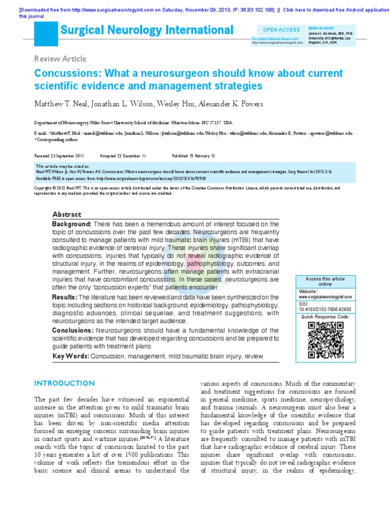 Concussions - What A Neurosurgeon Should Know About Current Scientific ...